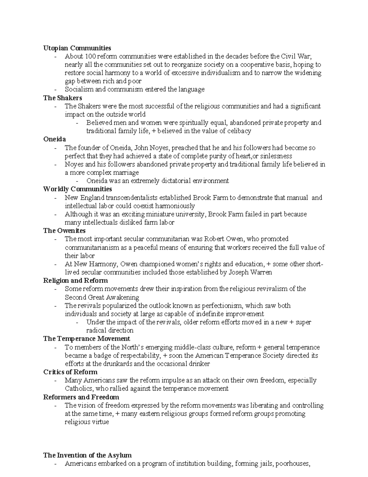 APUSH Chapter 12: Utopian Communities and Reform Movements - Studocu