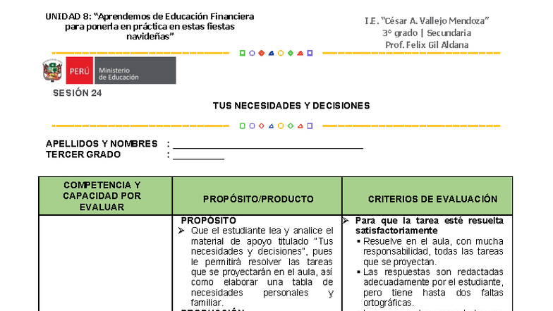 Unidad 8: Educación Financiera - Necesidades y Decisiones (3er Grado ...