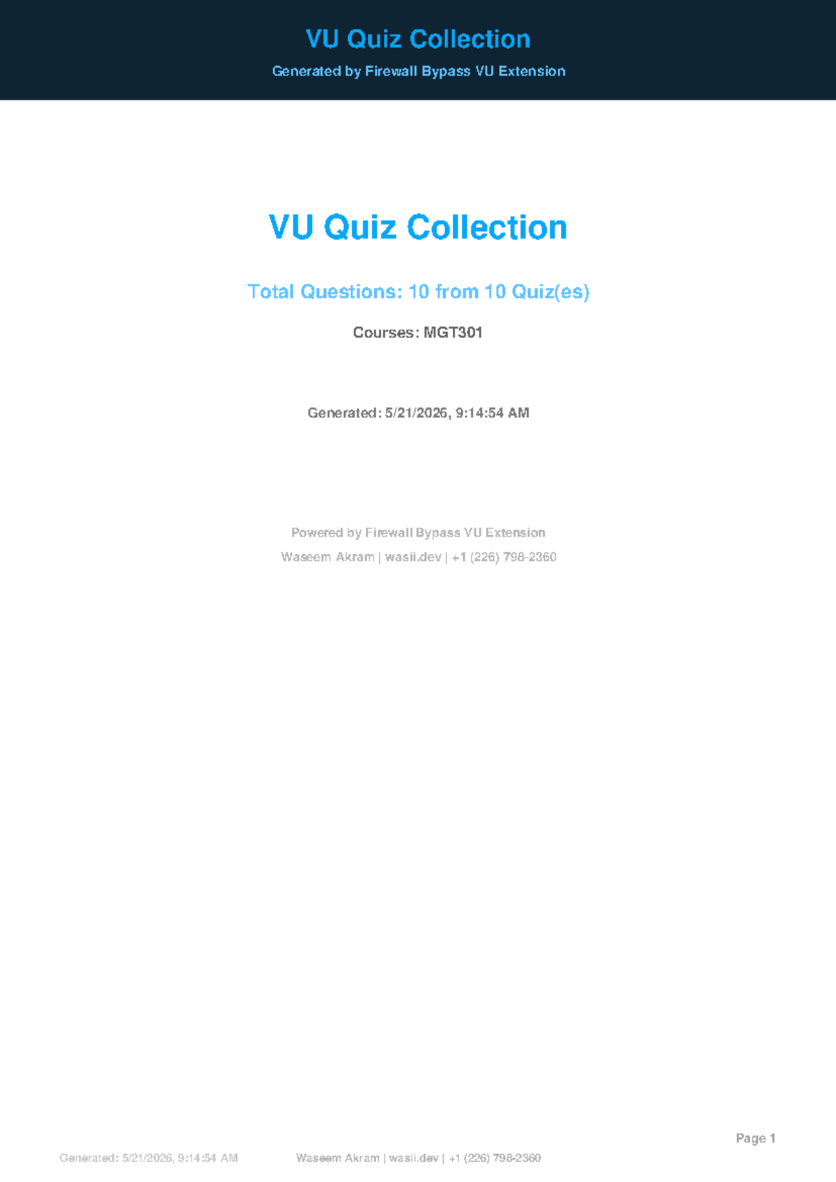 VU Quiz Collection MGT301 - Principles of Marketing (10 Questions ...