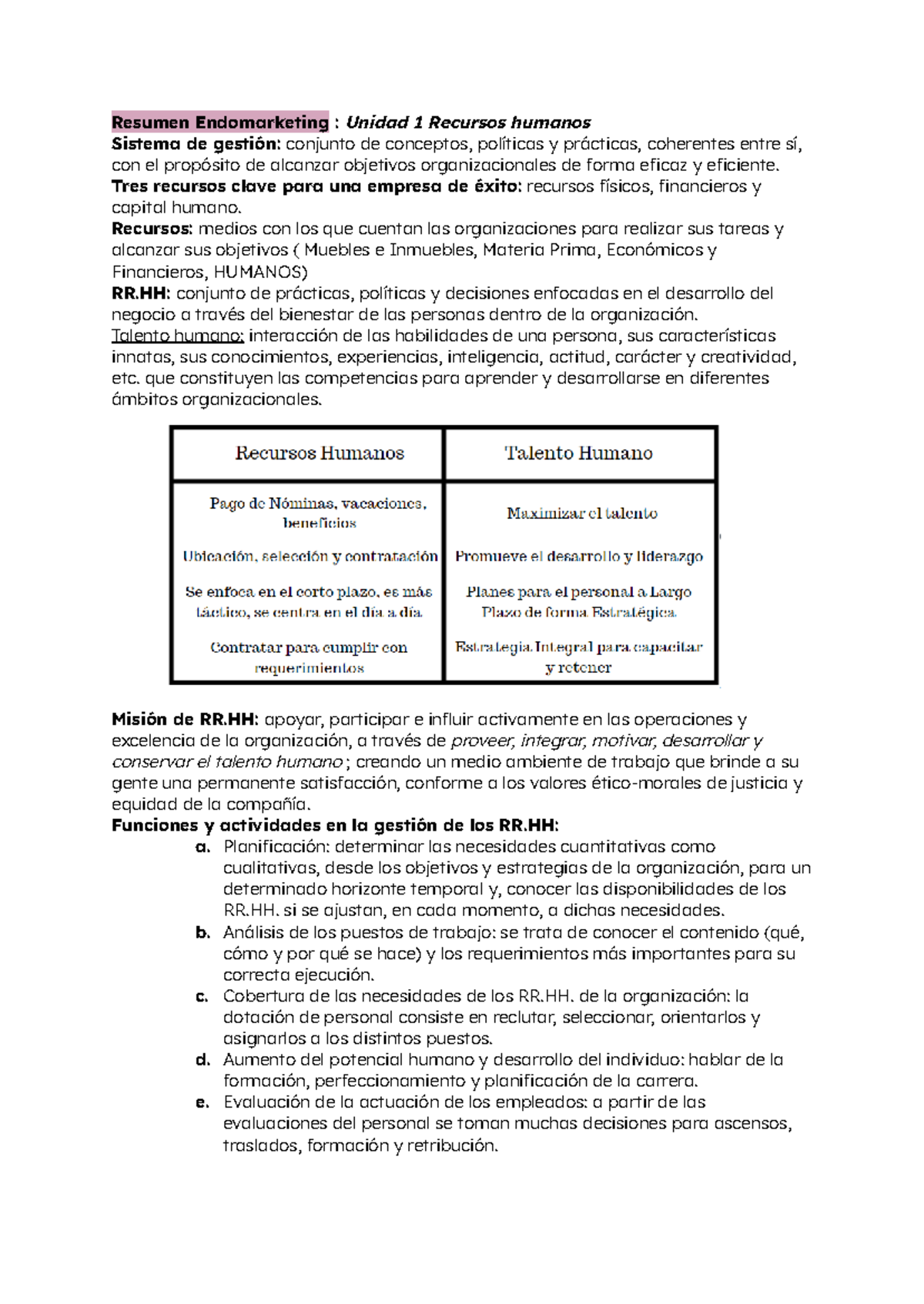 Resumen de Endomarketing y Gestión de RRHH - Unidad 1 - Studocu