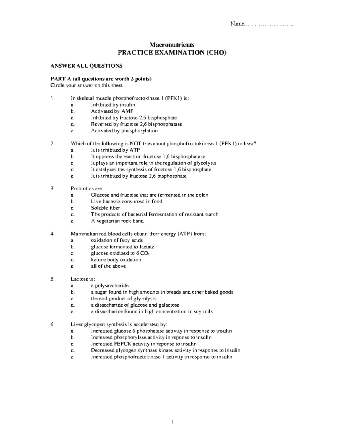 Macronutrients Practice Exam (CHO) - Comprehensive Questions - Studocu
