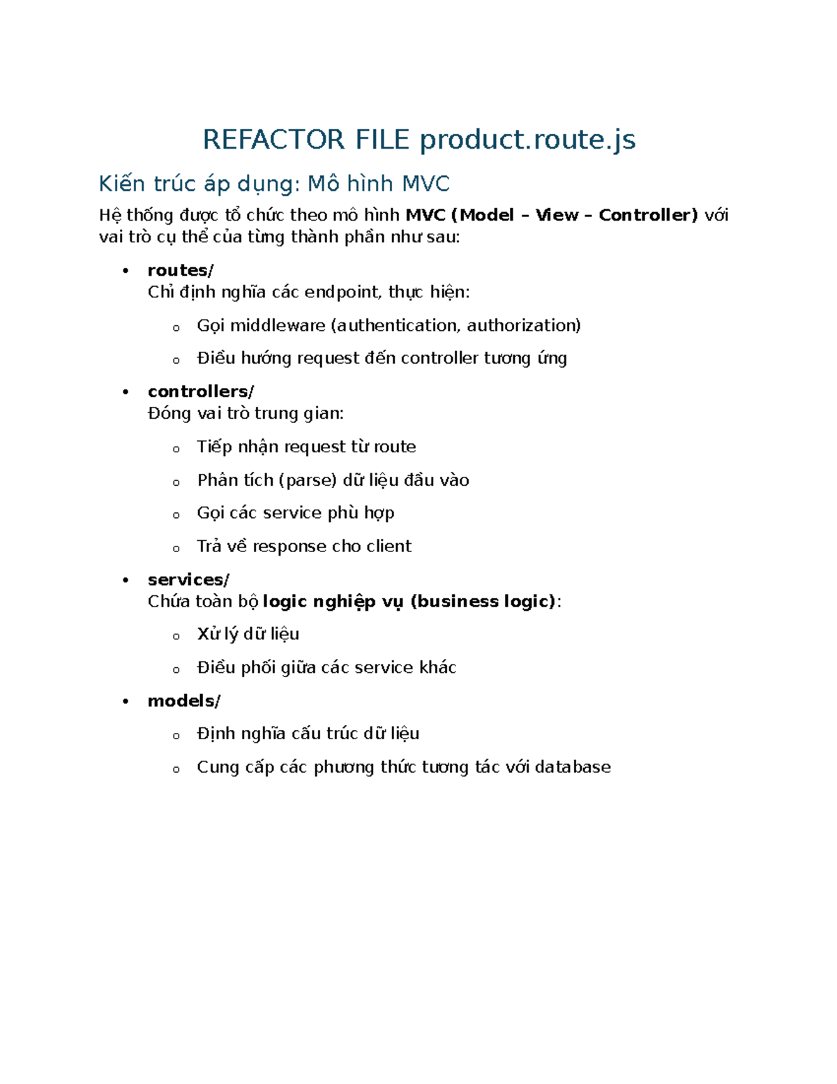 Refactor product.route.js: MVC Architecture & Best Practices - Studocu