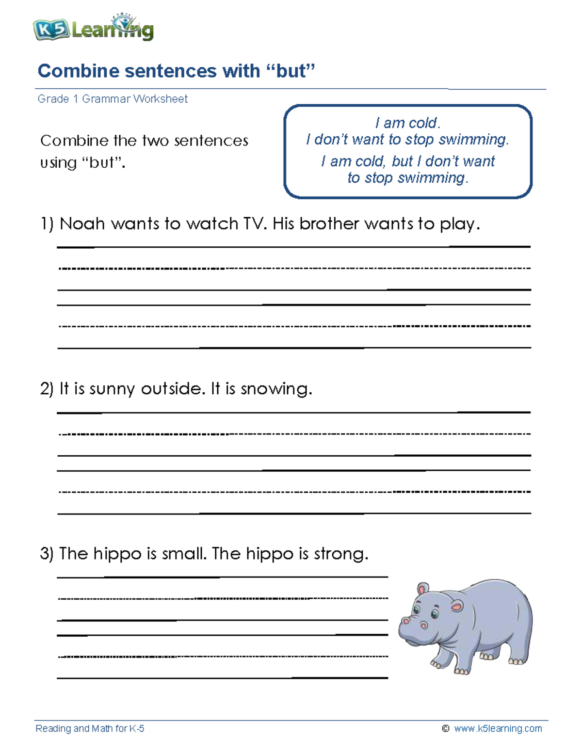Grade 1 Grammar Worksheet: Combining Sentences with Conjunctions - Studocu
