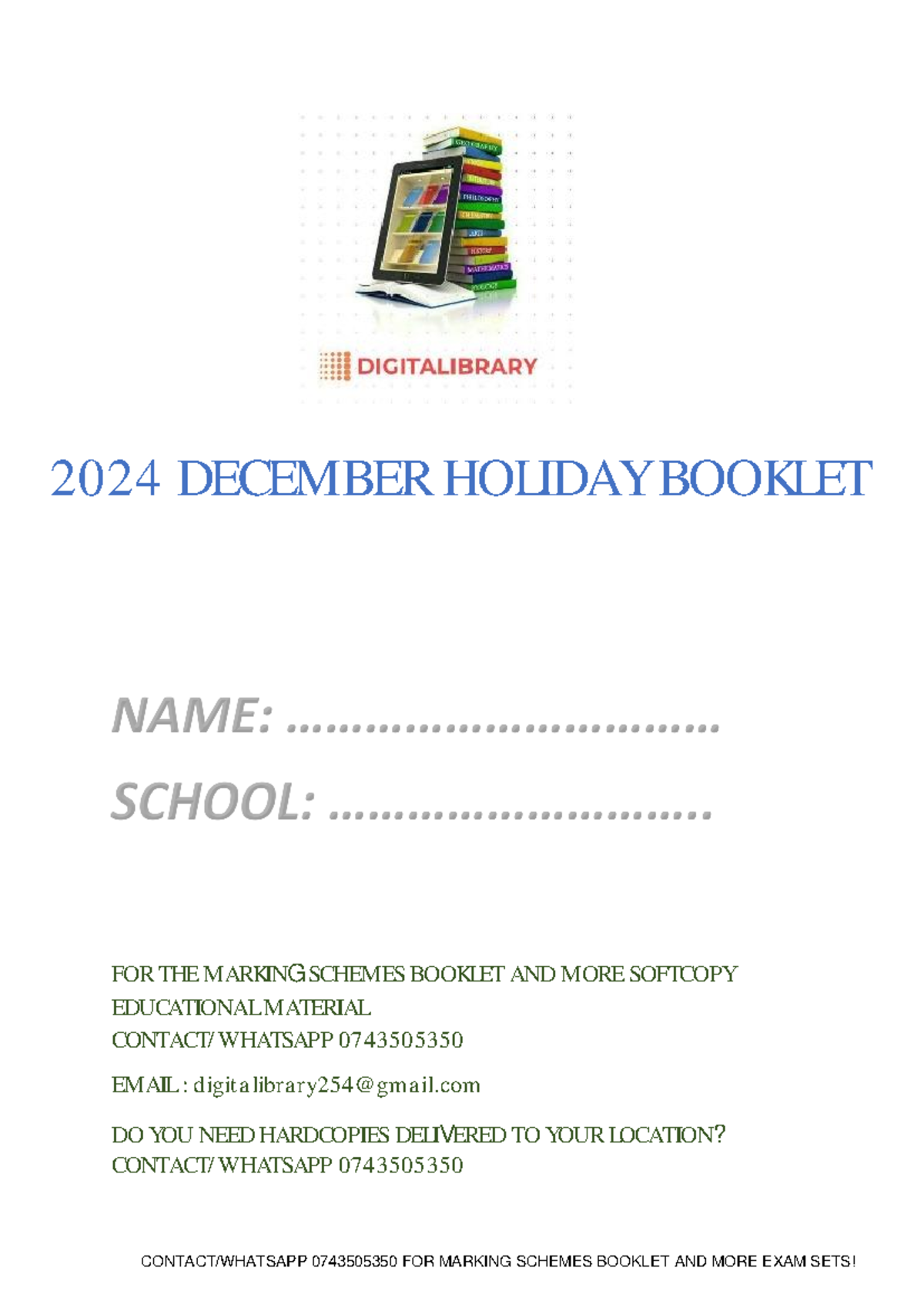 Grade 7 DEC Holiday Booklet: Marking Schemes & Exercises - Studocu