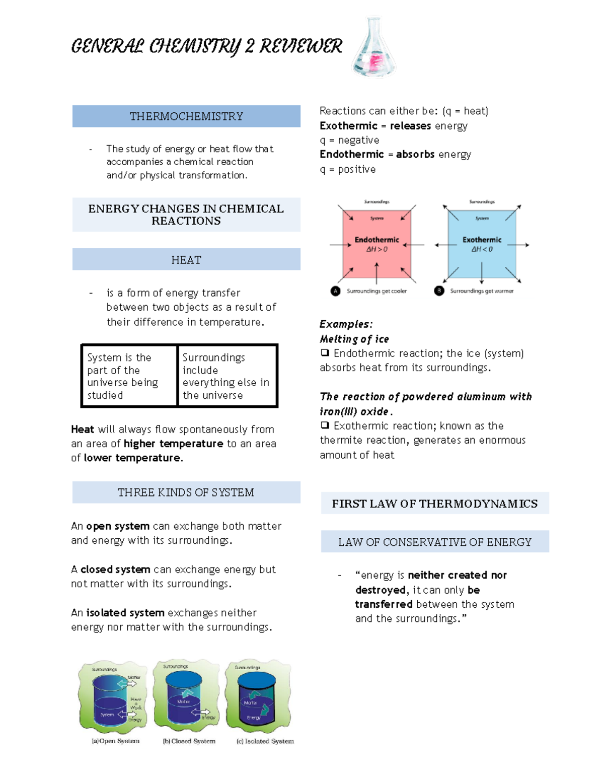 General Chemistry 2 (Chem 2) Reviewer: Thermochemistry Concepts - Studocu