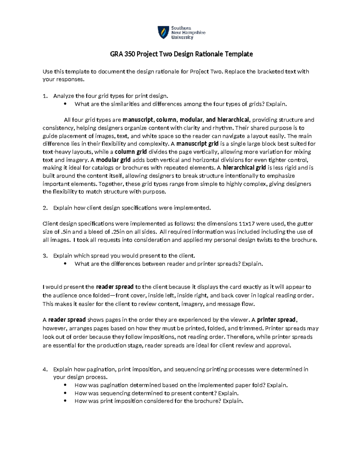 GRA 350 Project Two Design Rationale Analysis and Implementation Guide ...