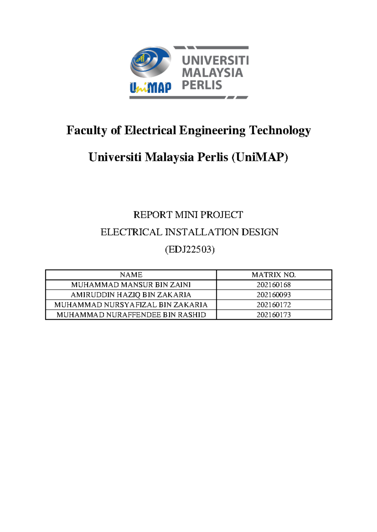Report PART A Miniproject - Faculty of Electrical Engineering ...
