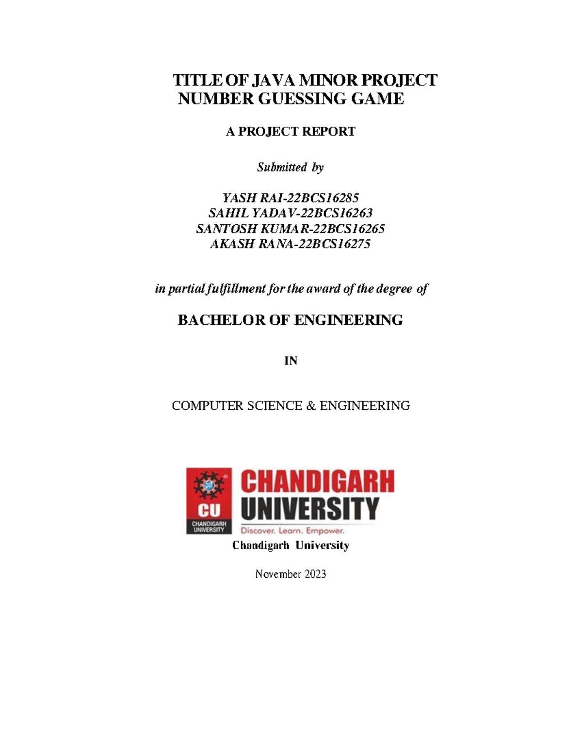 JAVA Minor Project: Report on Number Guessing Game Development - Studocu