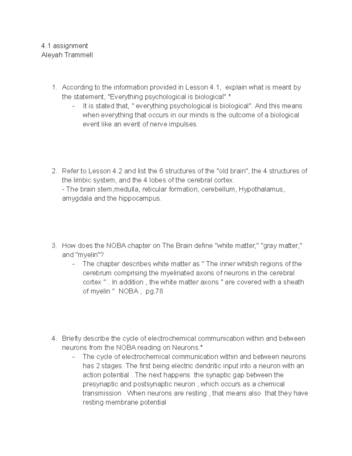 4.1 By Aleyah Trammell - Assignment Questions for Module 4 - Studocu