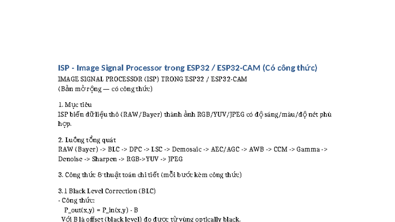 ISP Image Signal Processor trong ESP32 CAM (Có công thức) - Studocu