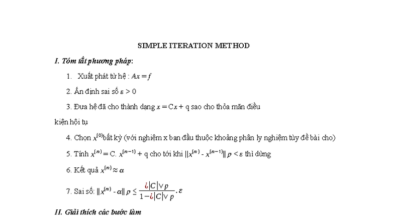SIMPLE ITERATION METHOD: Tóm tắt và Giải thích các Bước - Studocu