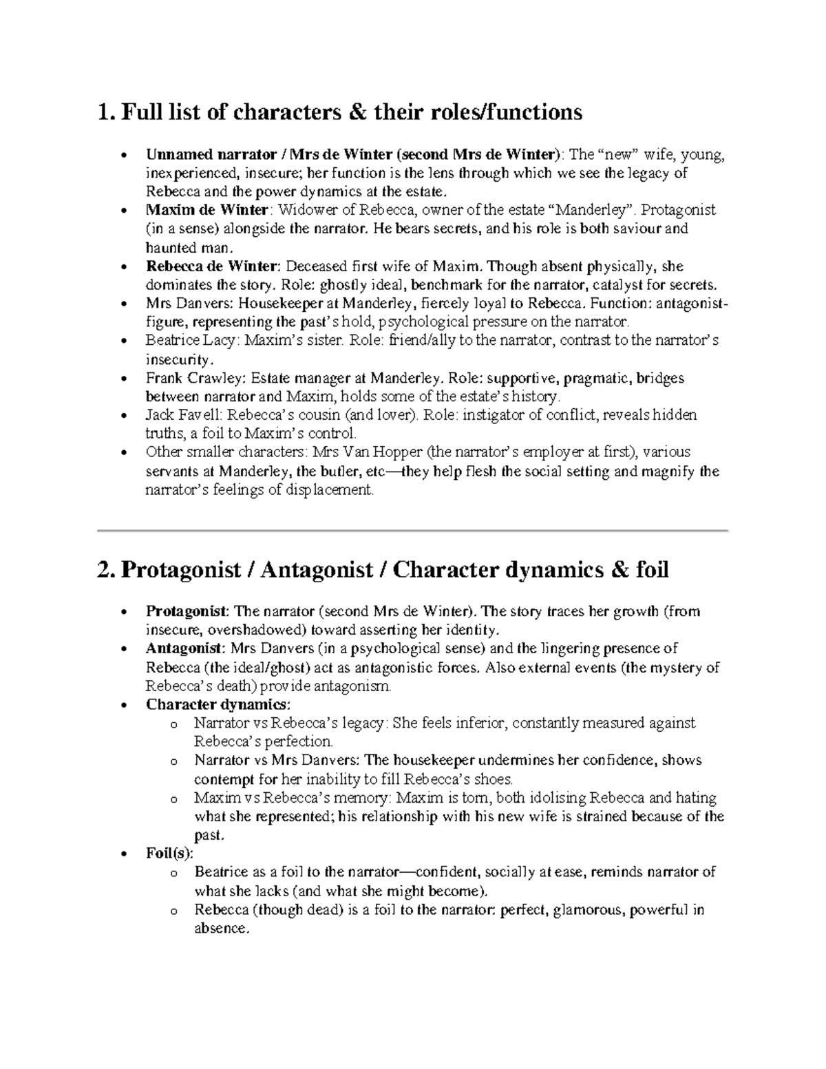 Study Guide - Rebecca (ENG 101) - Character Analysis and Themes - Studocu