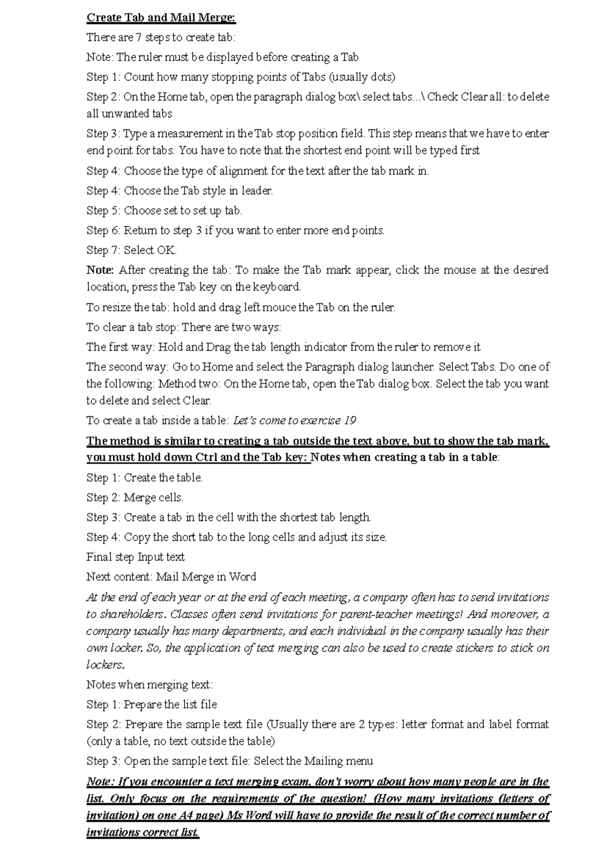 Creating Tabs and Mail Merge in Word: Step-by-Step Guide - Studocu