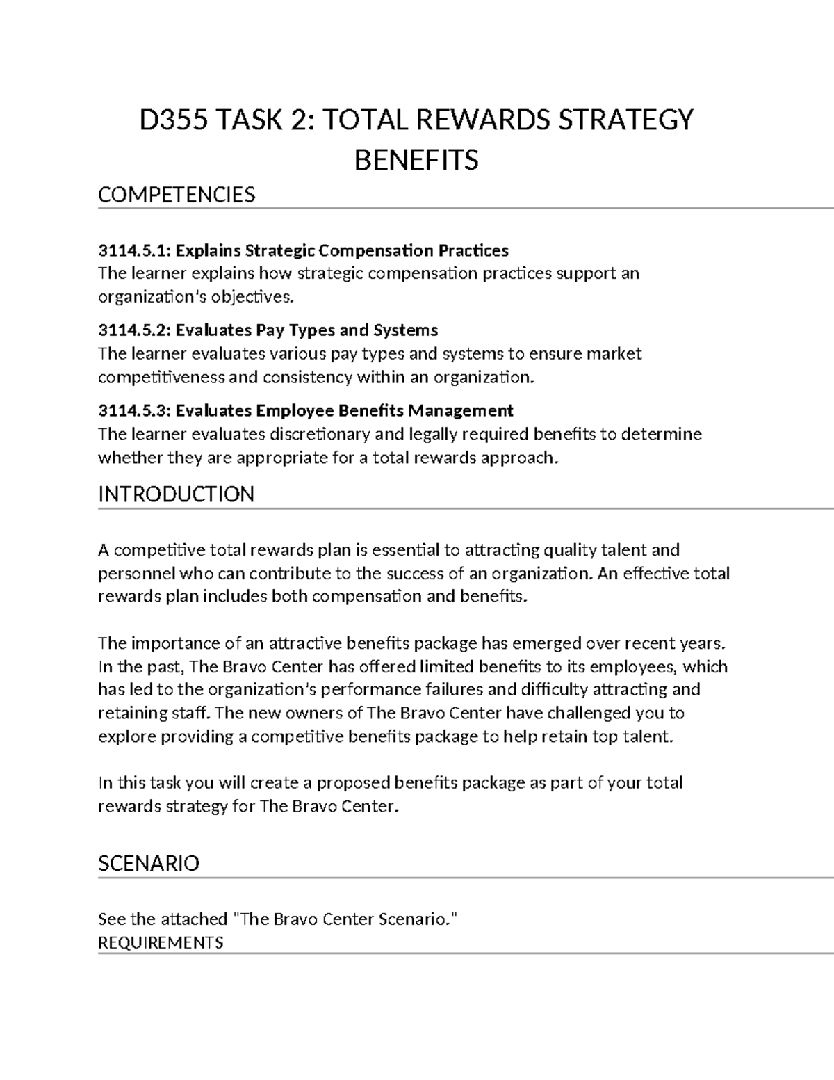 D355 Task 2: Total Rewards Strategy & Benefits Package Development ...