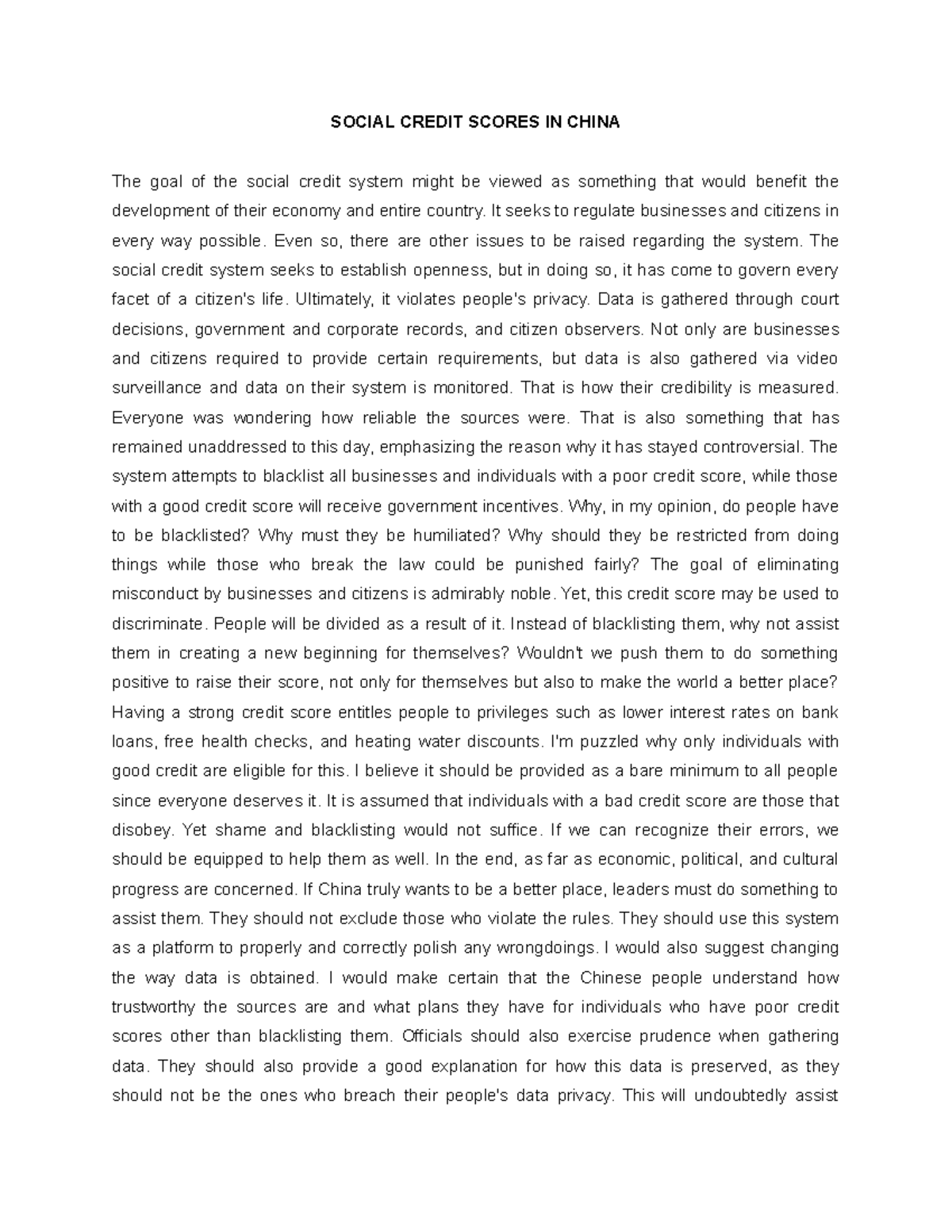 Social Credit Scores in China: Implications and Controversies - Studocu