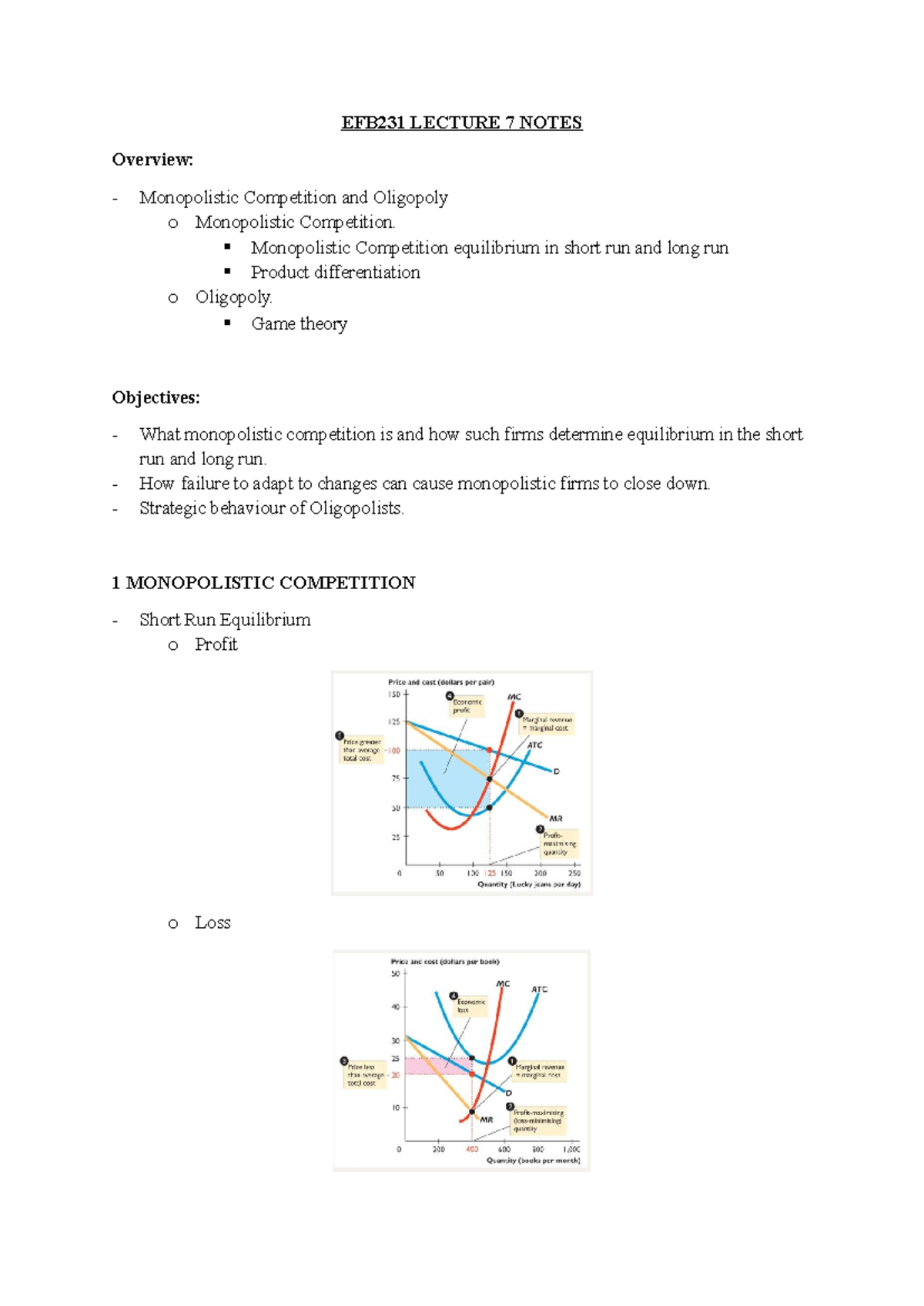 EFB231 LECTURE 7 NOTES: Monopolistic Competition & Oligopoly Insights ...