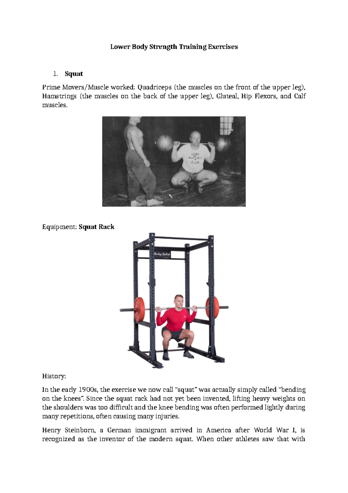 Lower Extremities Handout - Lower Body Strength Training Exercises ...