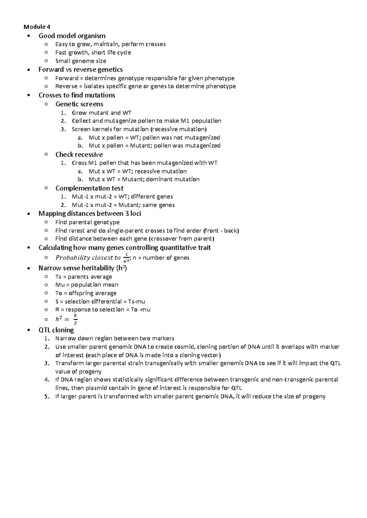 BIOL2202 Final exam notes - • Good model organism o Easy to grow ...