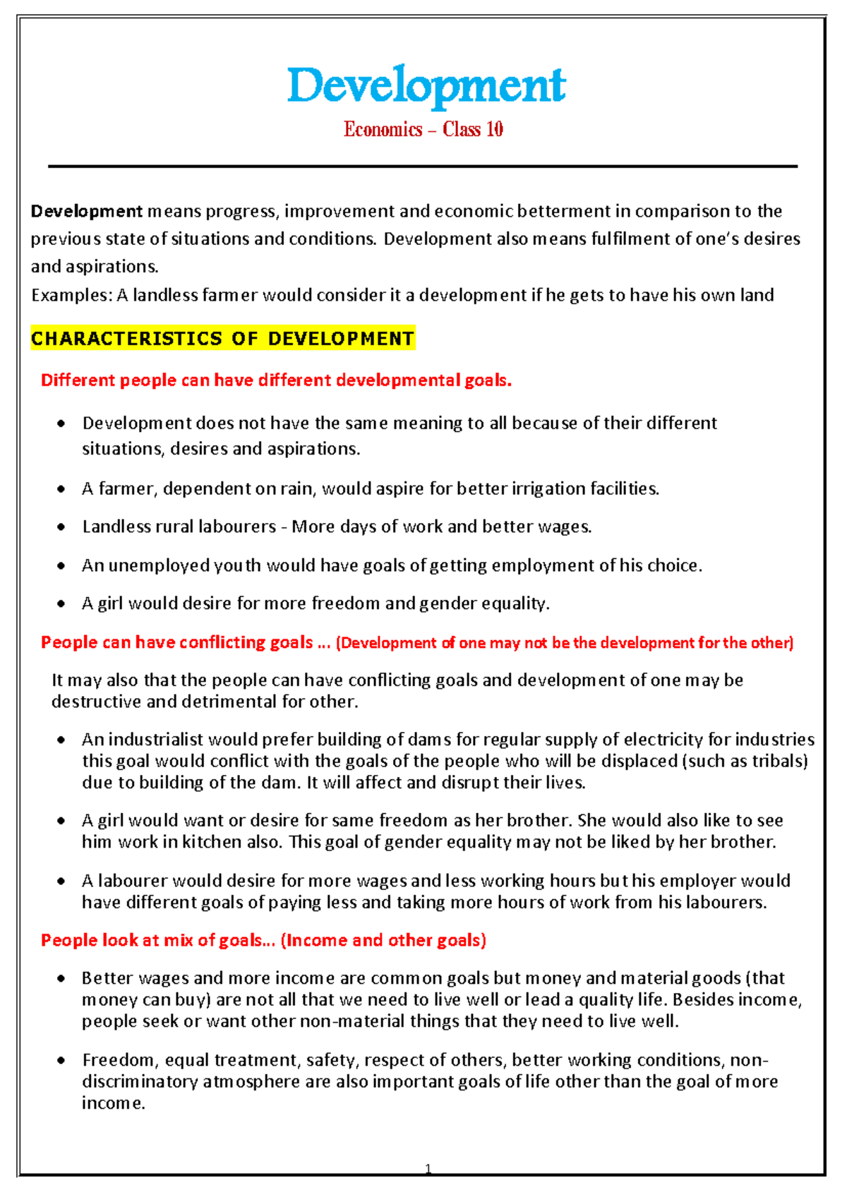 Development Economics Class 10: Key Concepts and Insights (2025-26 ...