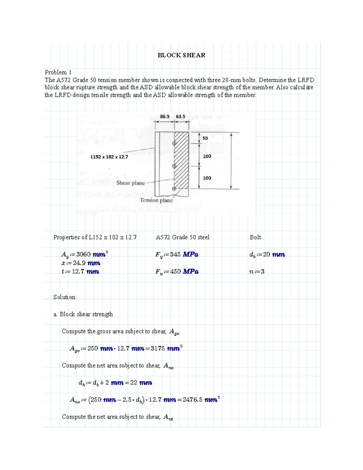 A572 & A36 Block Shear Strength Analysis - Problem Set - Studocu
