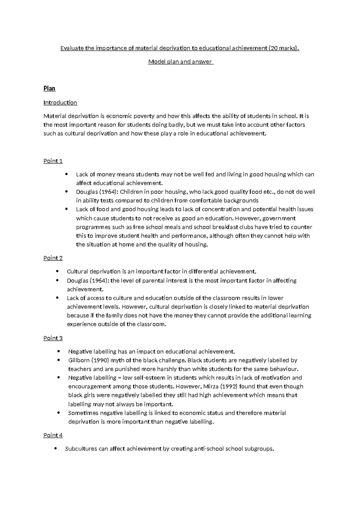 Material Deprivation and Educational Achievement: A 20 Mark Model ...