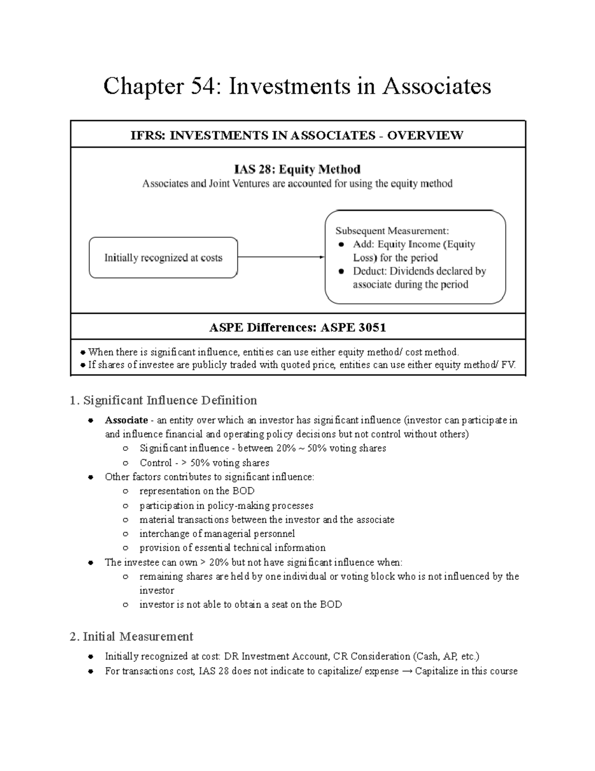 Unit 2: Investments in Associates - Overview & ASPE Differences - Studocu