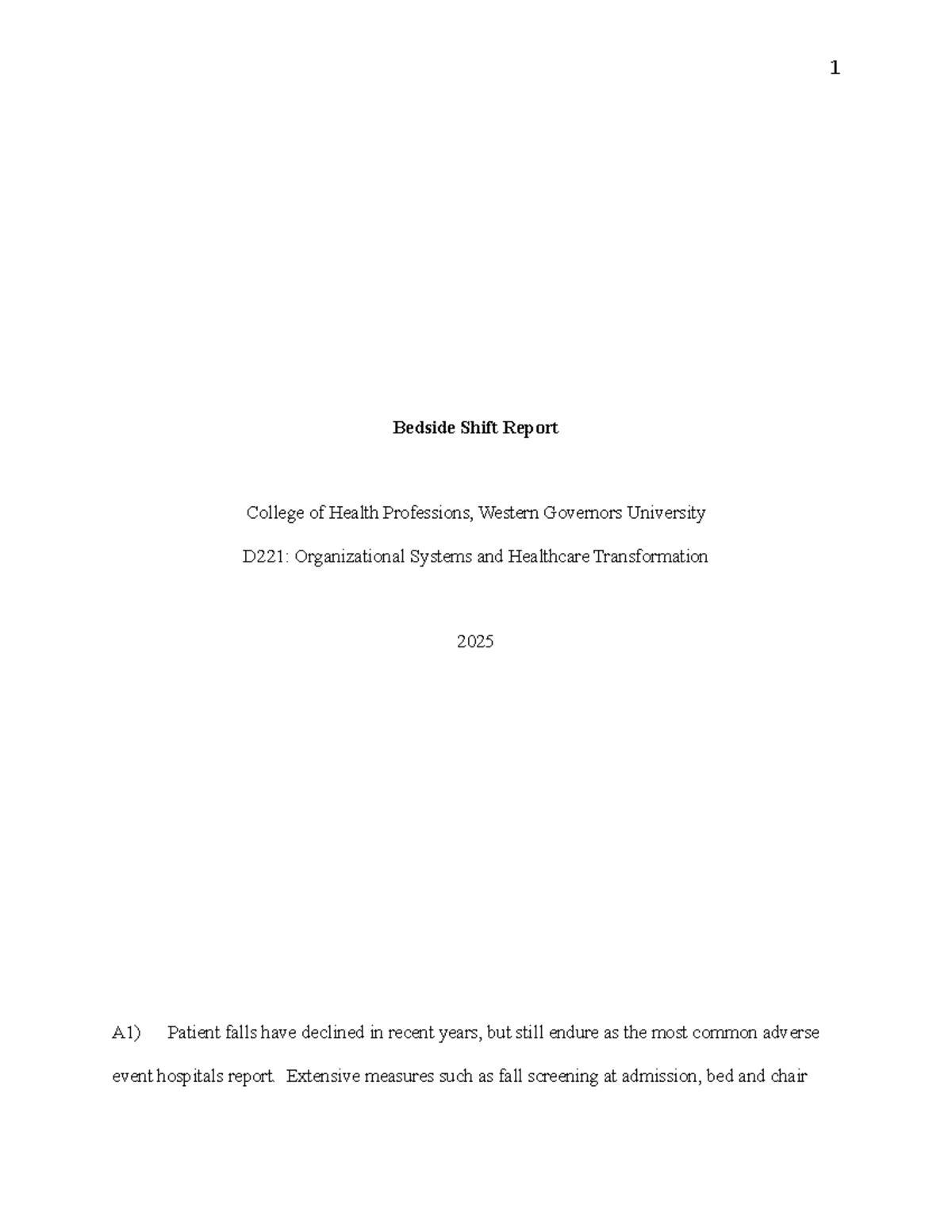 Bedside Shift Report as Evidence-Based Practice in D221 Healthcare ...