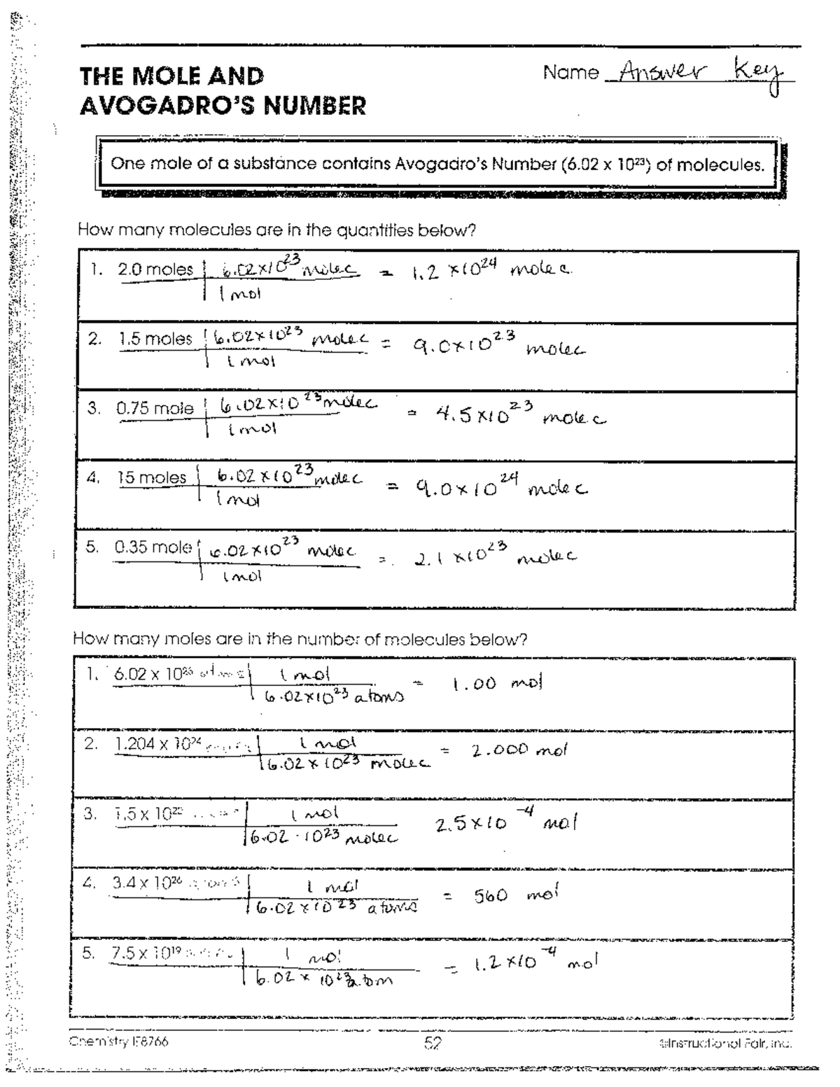 Mole Packet Answers and Worksheets - Chemistry IF8766 - Studocu
