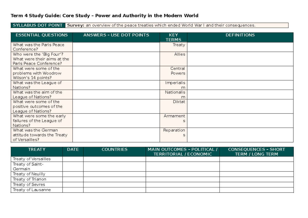 Term 4 Study Guide: Power and Authority in the Modern World - Studocu