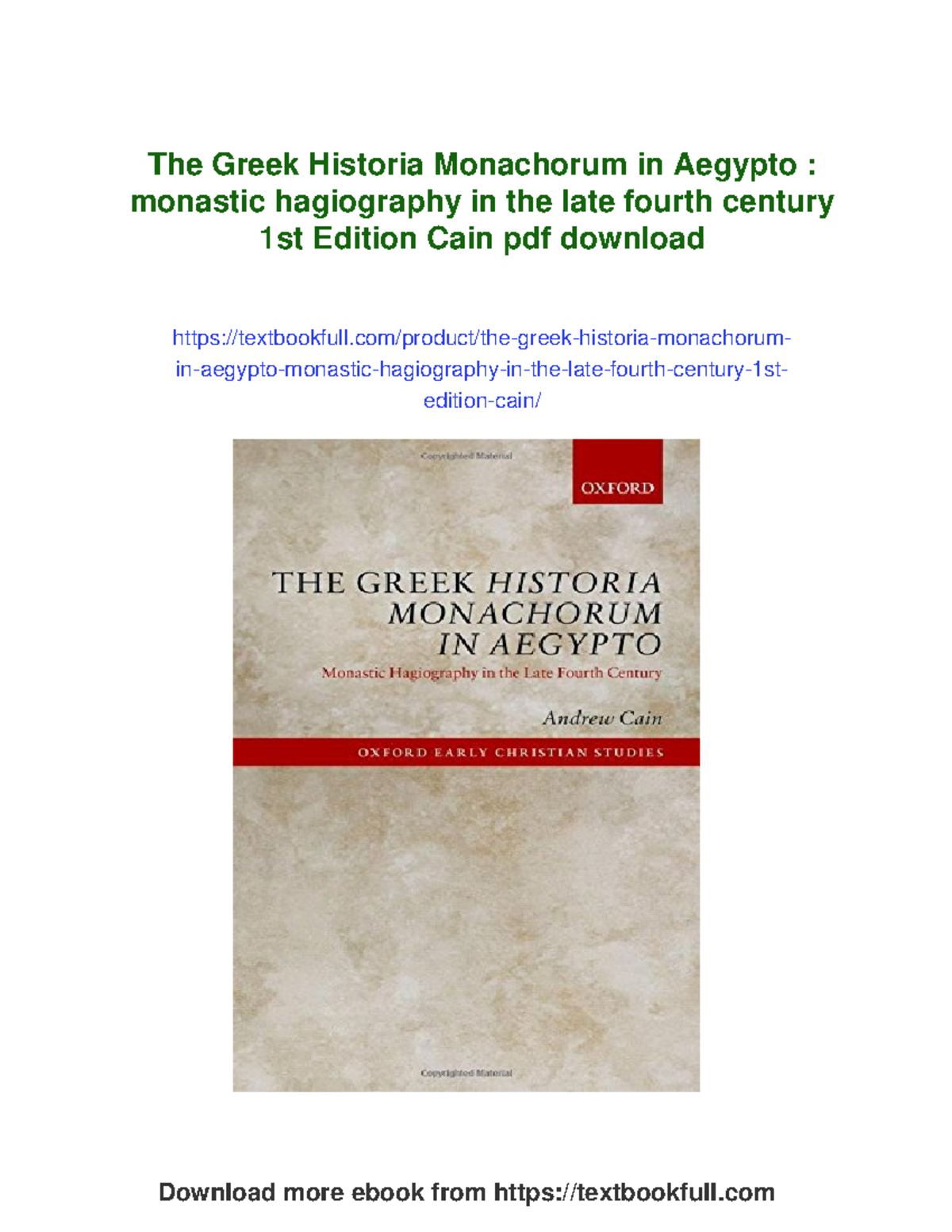 The Greek Historia Monachorum in Aegypto: Monastic Hagiography Insights ...