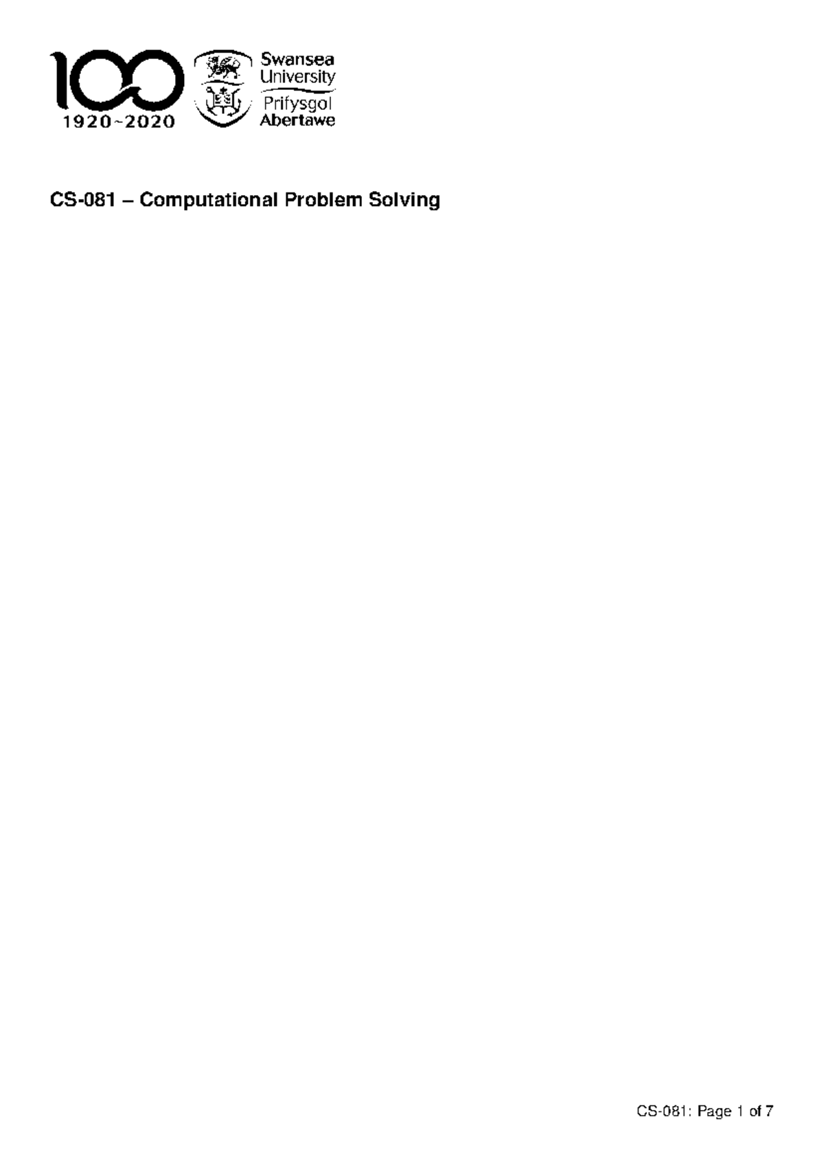 CS-081 Sample Exam B1: Computational Problem Solving Practice - Studocu