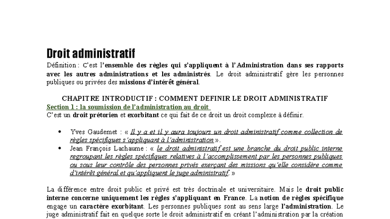 Droit Administratif : Définition et Concepts Fondamentaux - Cours - Studocu