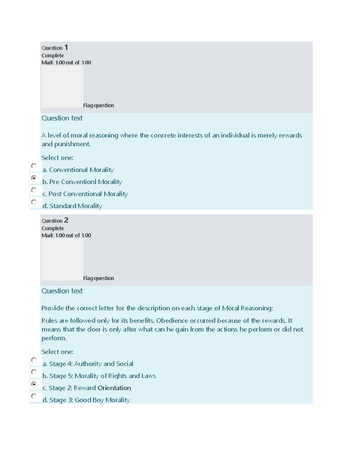 Ethics Midterm Quiz 1 - Questions on Moral Reasoning Stages - Studocu