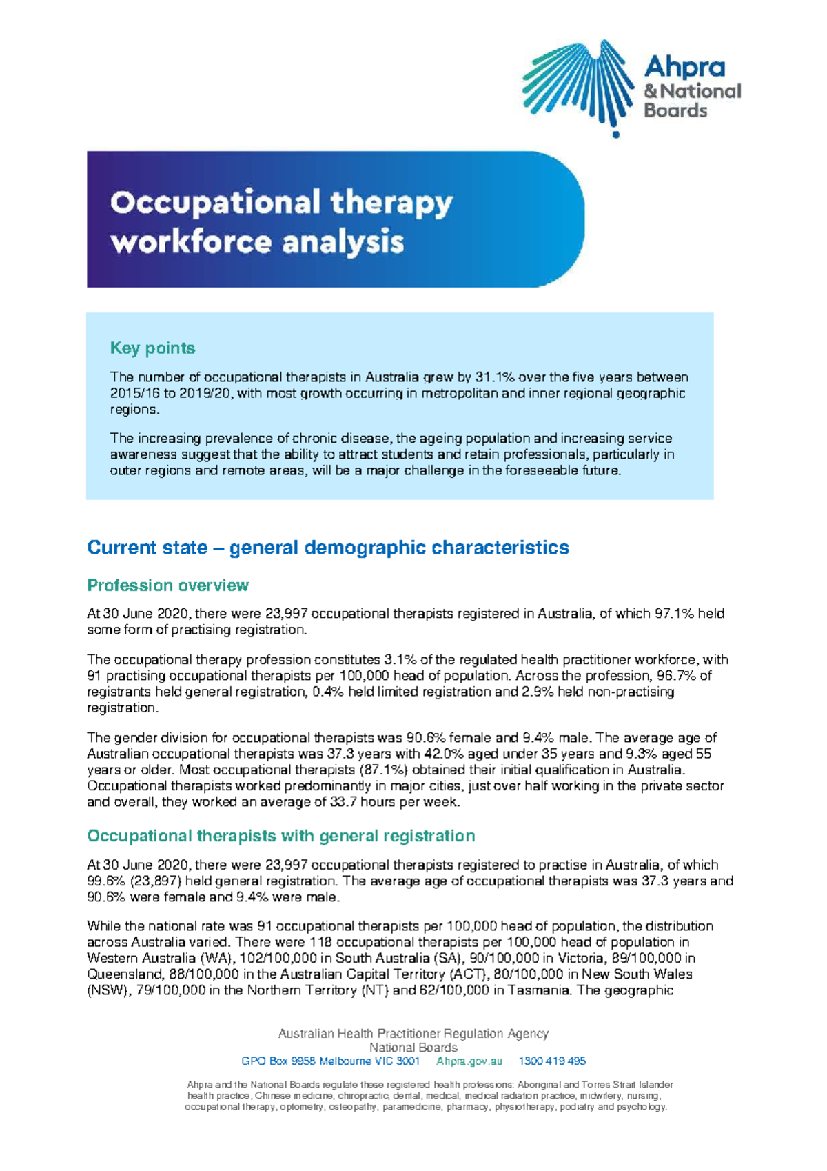 Ahpra Report: Occupational Therapy Workforce Analysis Snapshot 2020 ...