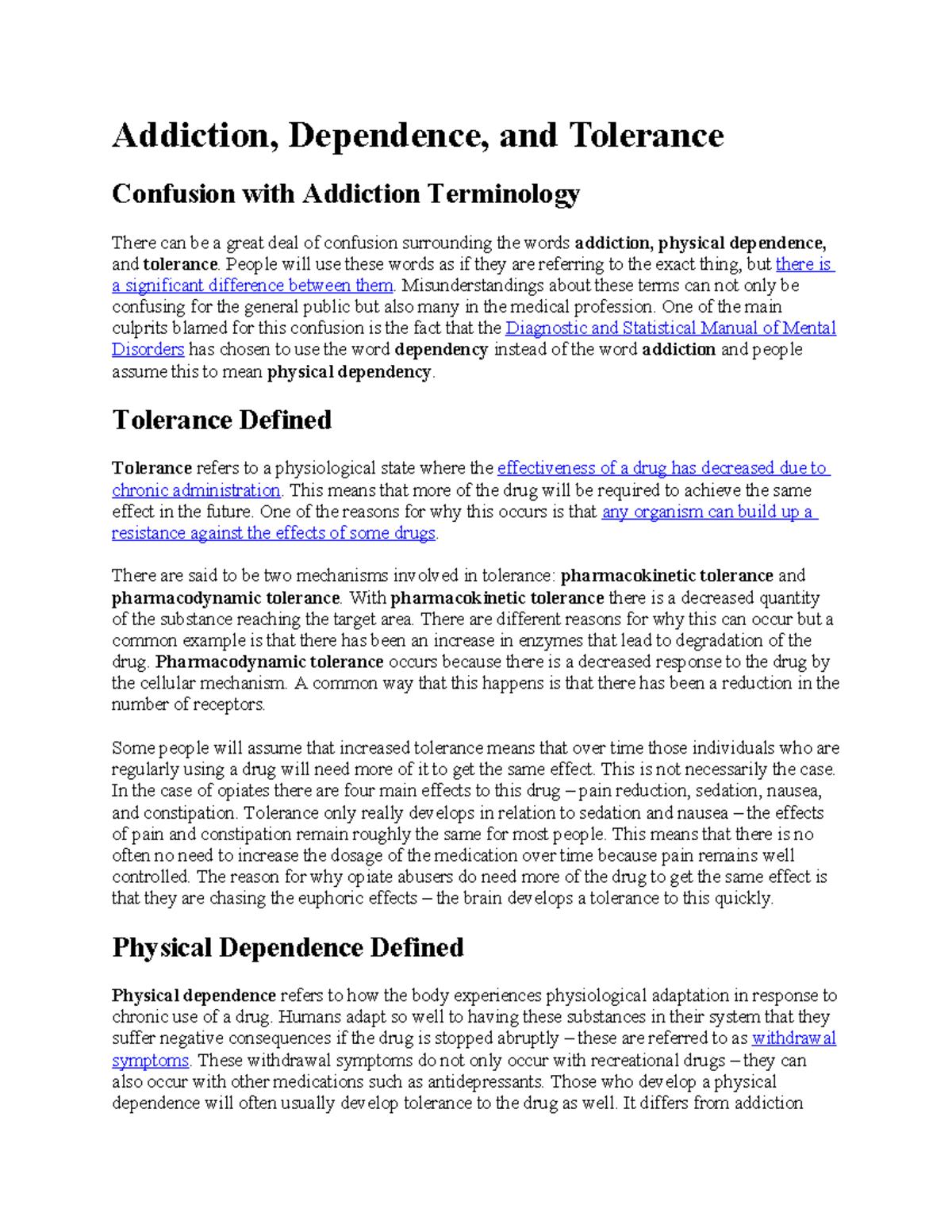 Addiction, Dependence, and Tolerance Terminology - Addiction ...