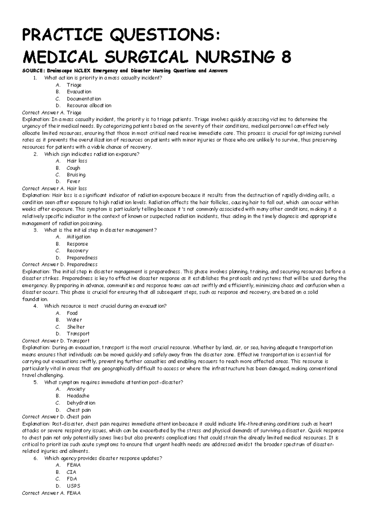 Medsurg Practice Questions 8 - PRACTICE QUESTIONS: MEDICAL SURGICAL ...