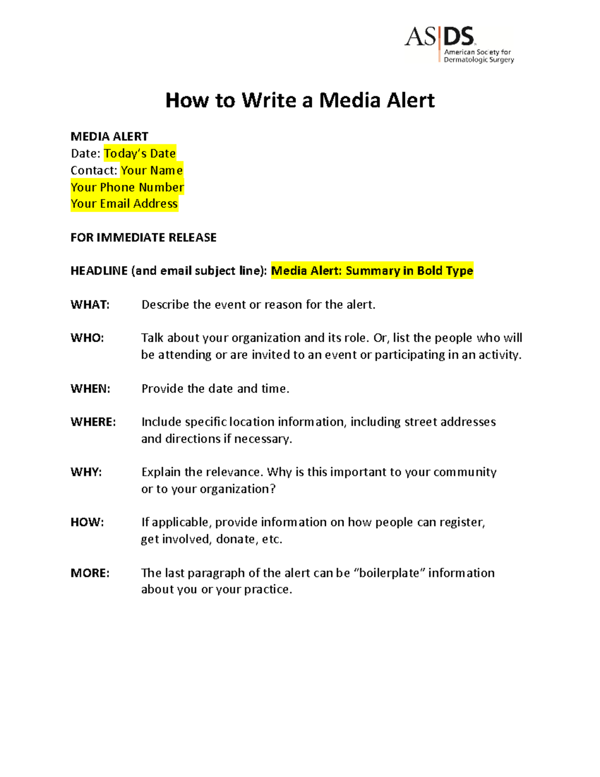 Media alert - Part of class project - How to Write a Media Alert MEDIA ...