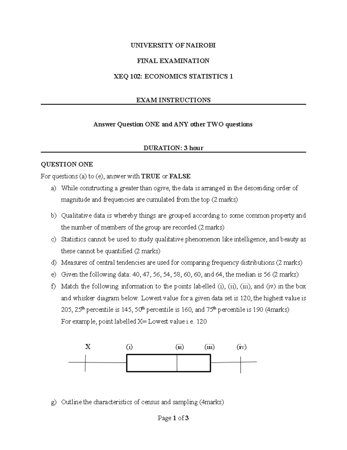 XEQ 102 Economic Statistics 1 Final Exam Review Guide - Studocu