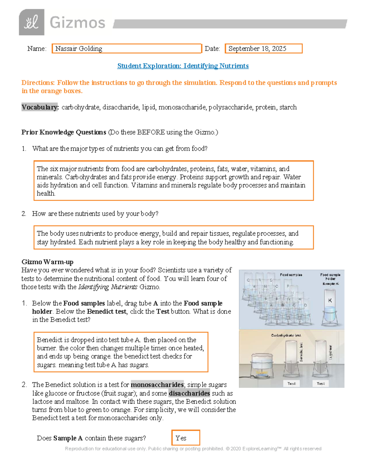 Identifying Nutrients SE: Student Exploration Guide - Studocu