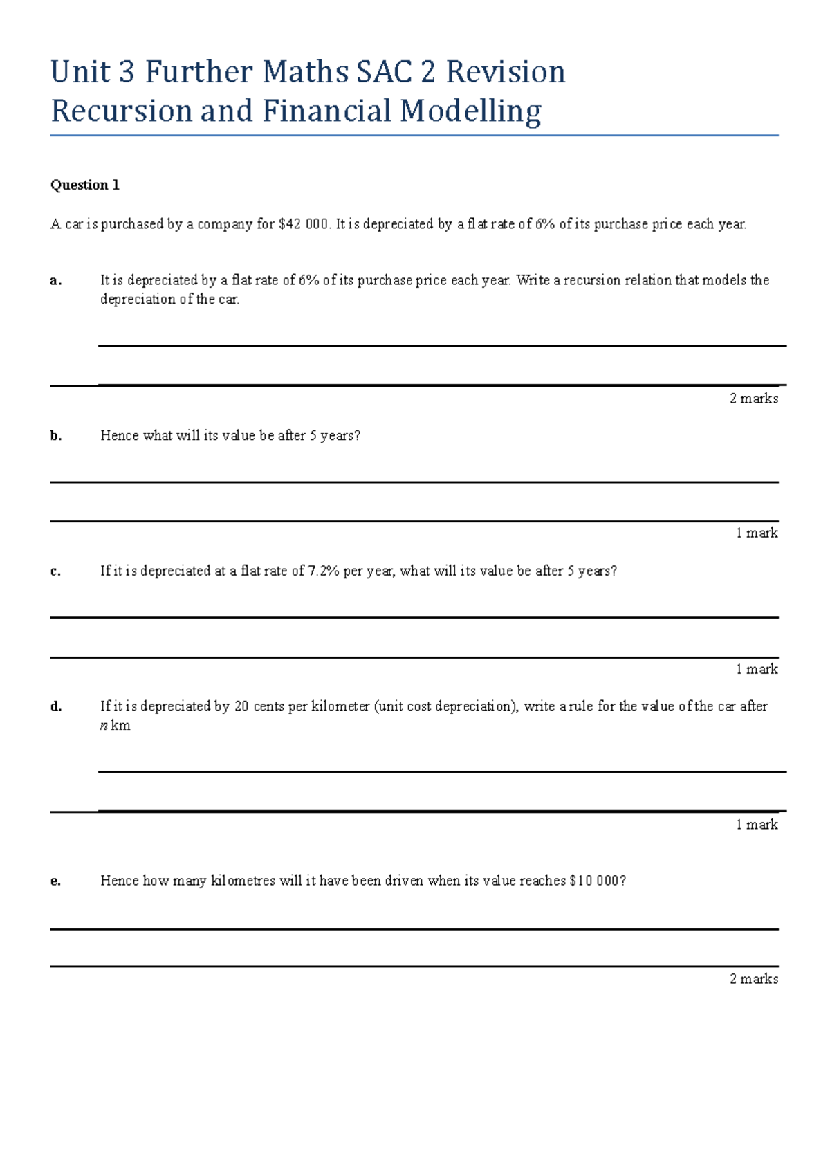 SAC 2 Revision: Further Maths Unit 3 Recursion & Financial Modelling ...