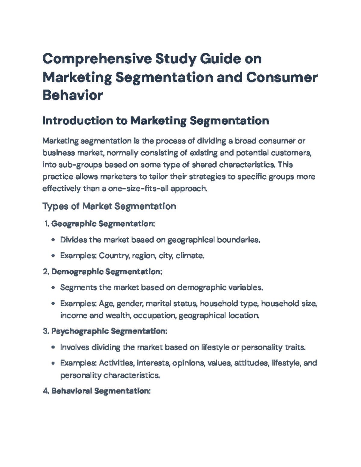 Comprehensive Study Guide on Marketing Segmentation & Consumer Behavior - Comprehensive Study ...