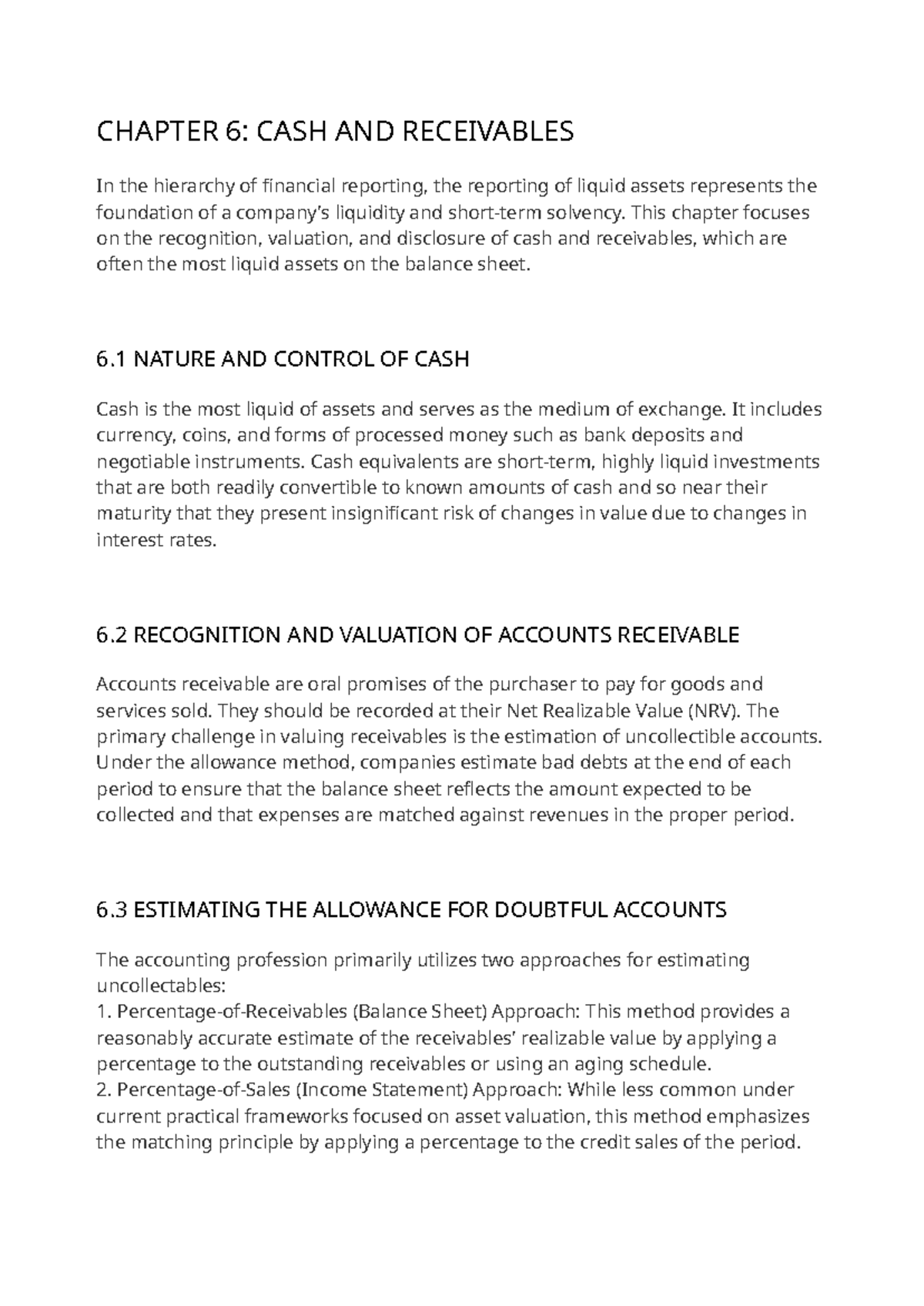 Intermediate Financial Reporting: Chapter 6 - Cash & Receivables - Studocu