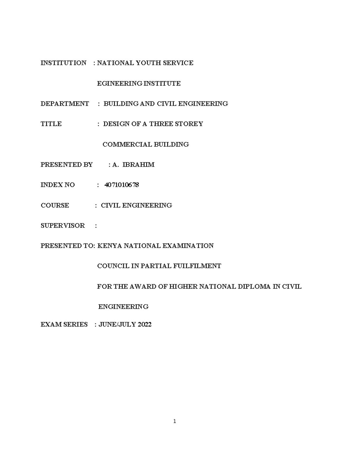 Design of a Three Storey Commercial Building - HND Civil Eng. - Studocu