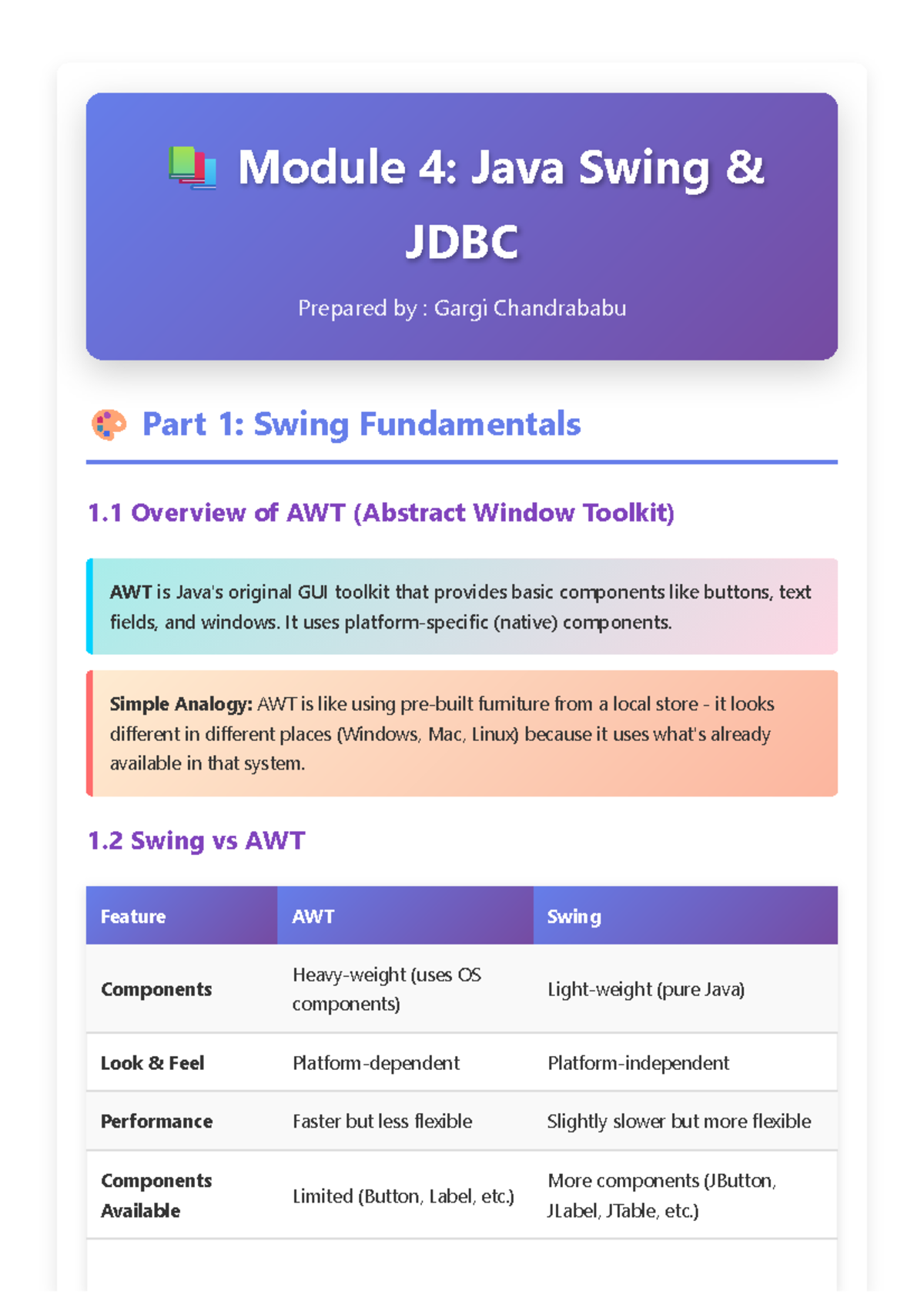 Module 4: Java Swing Fundamentals and Event Handling - Studocu