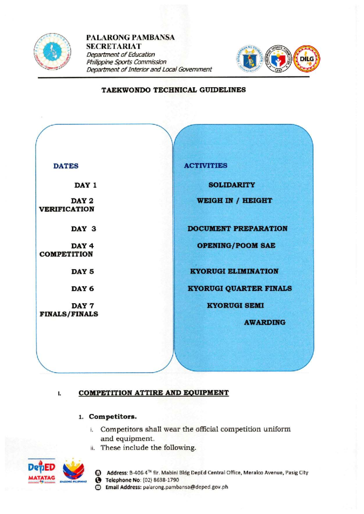 PALARONG PAMBANSA 1990 Taekwondo Competition Guidelines - Studocu