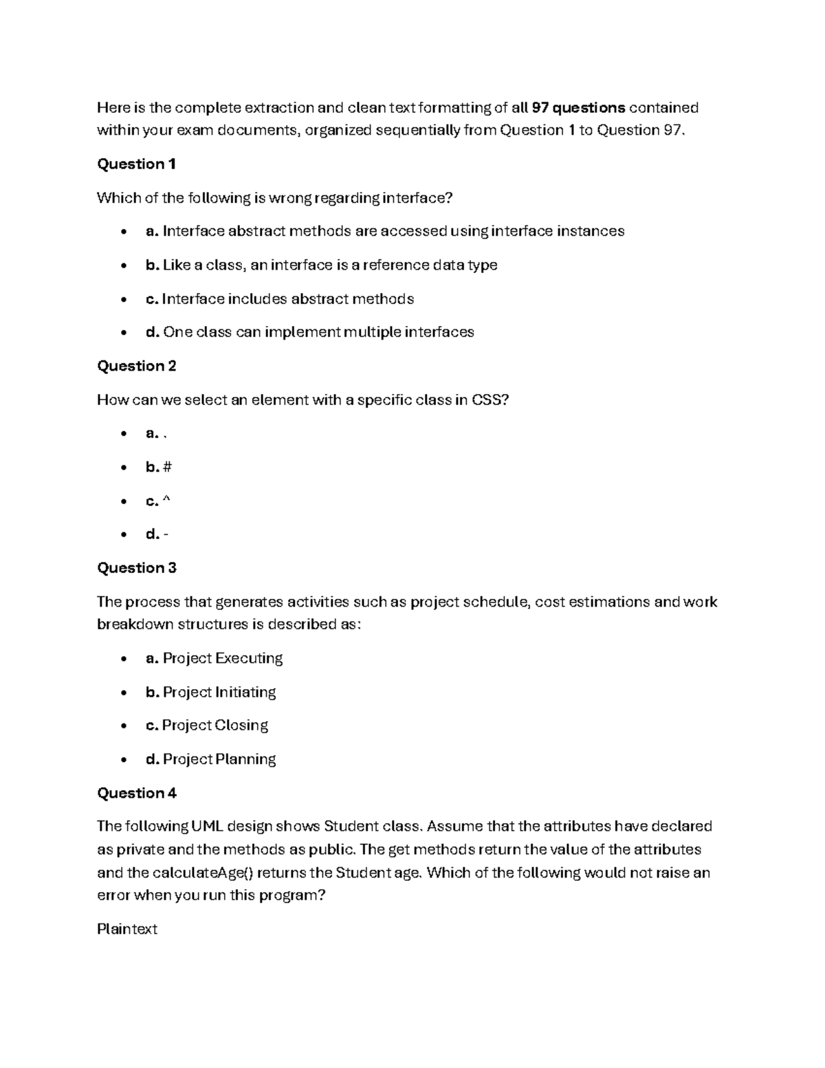 Exit2016: Complete Extraction of 97 Exam Questions and Answers - Studocu