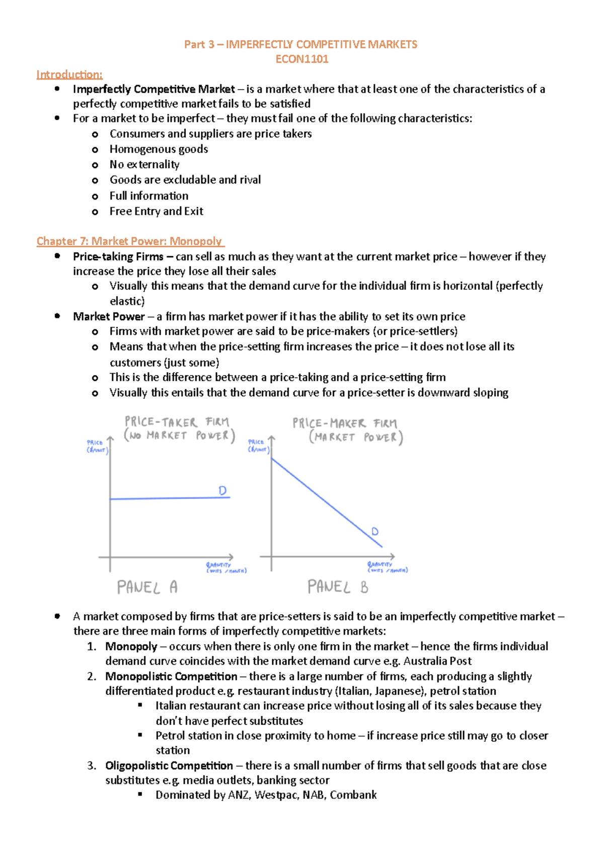Part 3 – Imperfectly Competitive Markets (ECON1101) Lecture Notes - Studocu