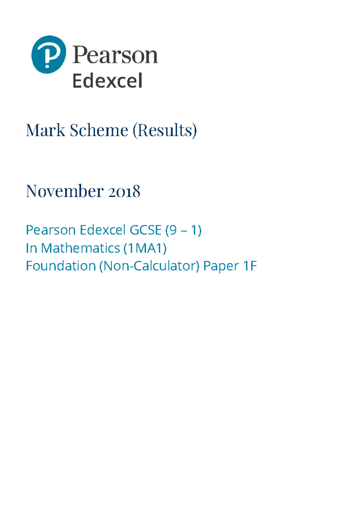 Mark Scheme for Pearson Edexcel GCSE (9-1) Mathematics (1MA1 ...