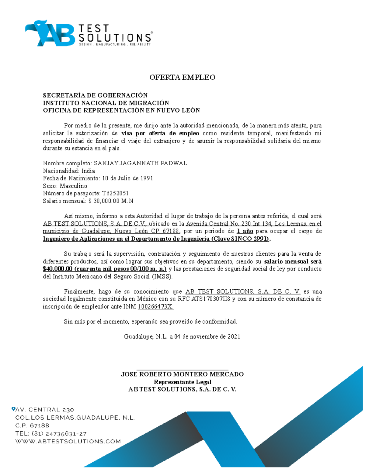 Solicitud de Visa por Oferta de Empleo - INM Nuevo León - Studocu