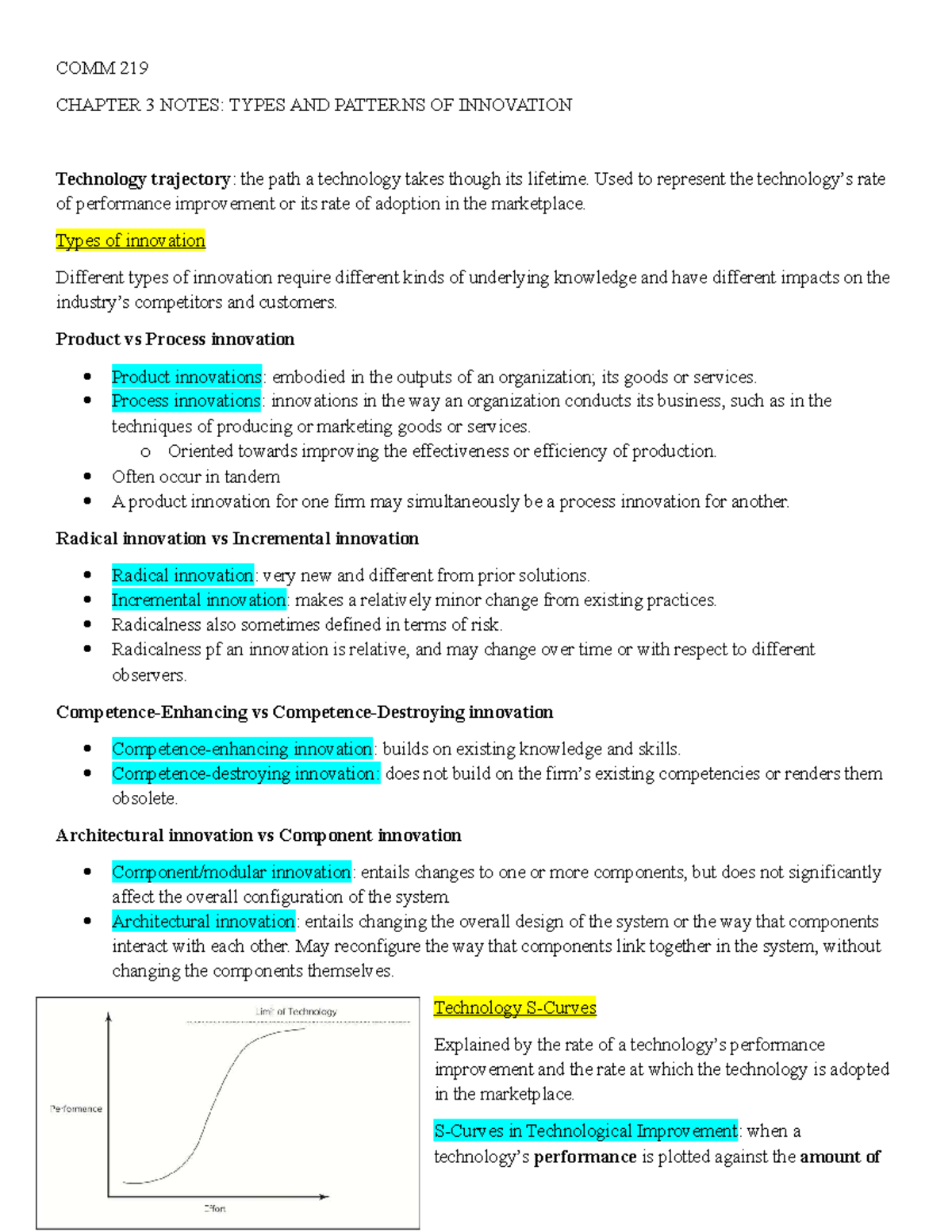 COMM 219 CHAPTER 3 NOTES: INNOVATION TYPES & TECHNOLOGY TRAJECTORY ...